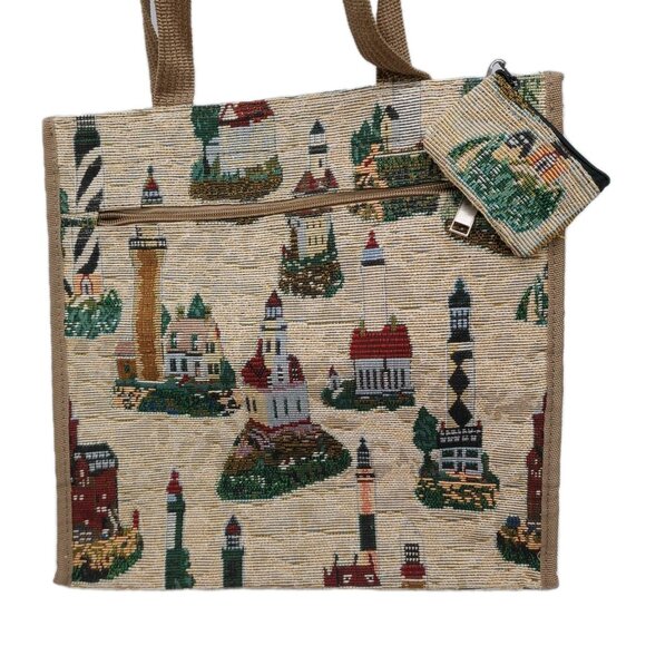 Unbranded | Bags | Lighthouse Tapestry Purse Tote Bag Change Purse ...